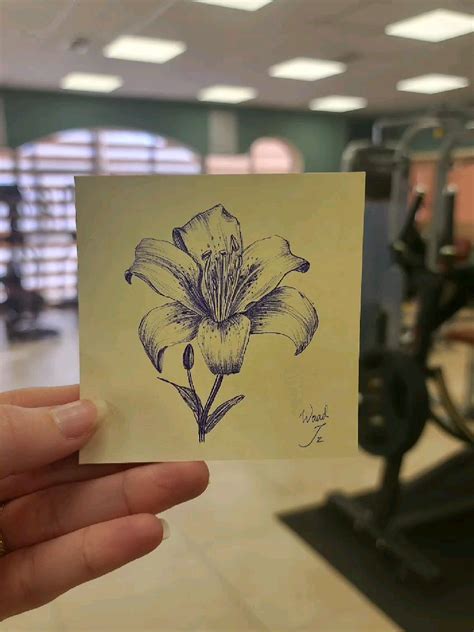A Pen Sketch Of A Flower On A Sticky Note At The Gym🌺 Flower Art