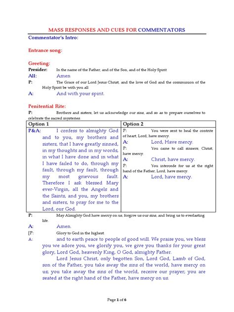 Mass Responses And Commentators Cues Pdf God The Father Mass