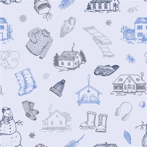 Premium Vector Snowy Houses Warm Wear Cozy Winter Time Ornament In