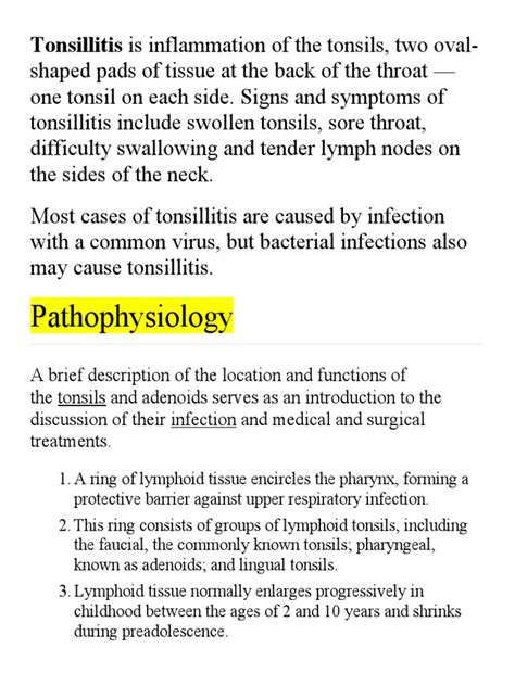 Pathophysiology Tonsillitis Is Inflammation Of The Tonsils Two Oval Pdf Streptococcus