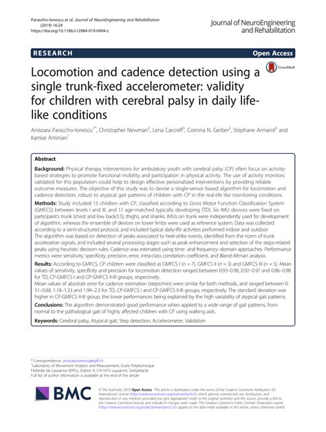 Pdf Locomotion And Cadence Detection Using A Single Trunk Fixed Accelerometer Validity For
