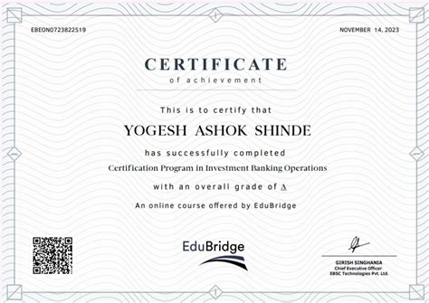 Yogesh Shinde On Linkedin Thankyouedubridge Certificateofcompletion Investmentbanking