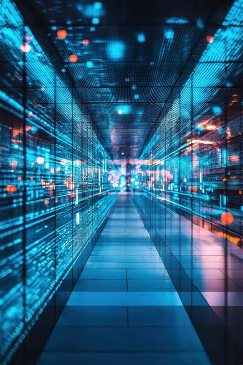 Futuristic Digital Grid With Neon Blue Lights Stock Illustration Illustration Of Depth