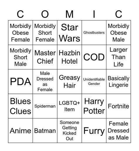 Comic Con Bingo Card