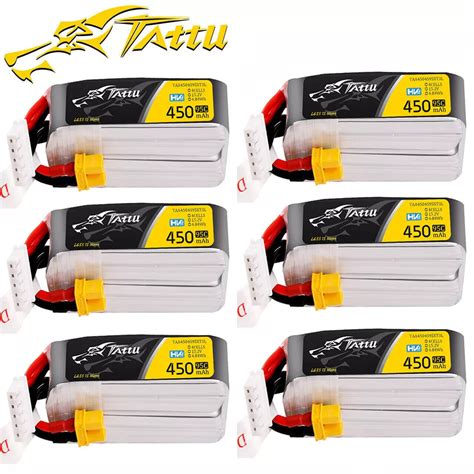 6x Tattu 450mah 4s 95c 152v Lipo Rc Drone Battery Pack With Xt30 Plug