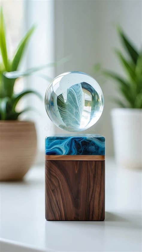 Levitating Ocean Resin Art With Wooden Base Stock Illustration