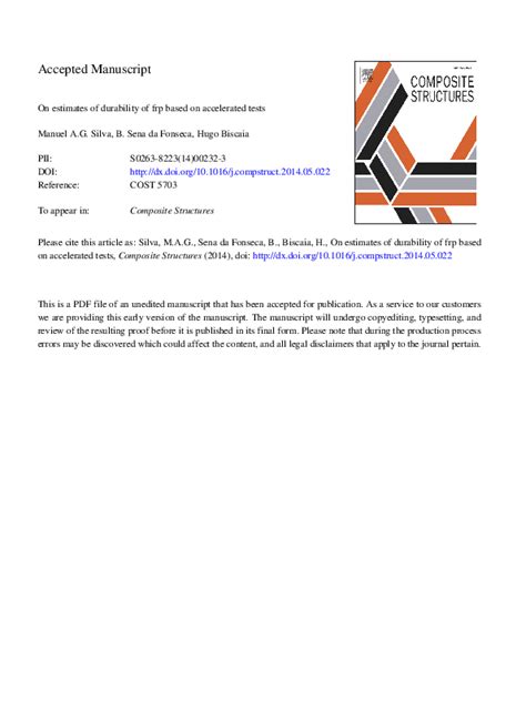 Pdf On Estimates Of Durability Of Frp Based On Accelerated Tests