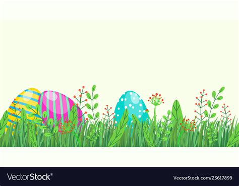 Easter Seamless Border With Eggs Spring Grass And Vector Image