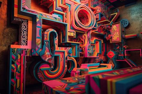 Premium Ai Image Psychedelic Display With Letters And Shapes Moving