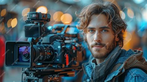 Premium Photo The Videographer Stands Behind The Camera Ai Generate Illustration