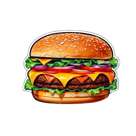 Single Burger Cartoon Fresh Beef Hamburger Isolated Burger Clipart