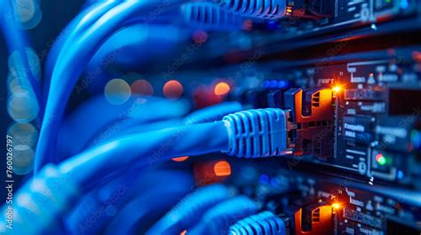 Network Switch Connectivity Detailed View Of Cables And Ports In A