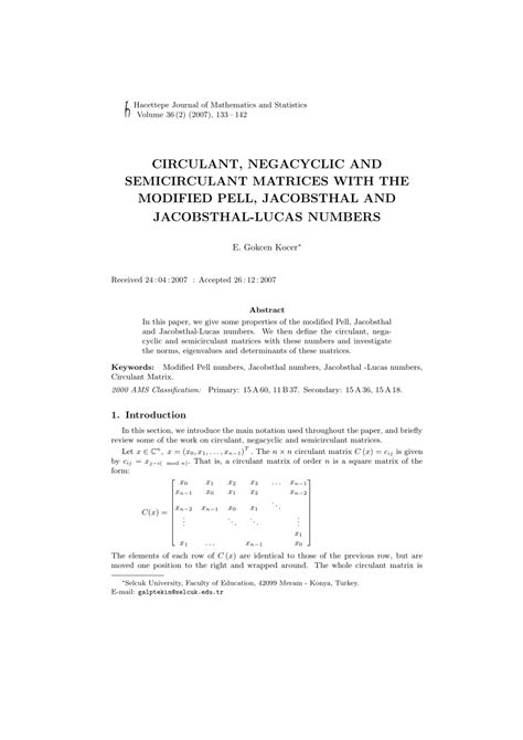 Pdf Circulant Negacyclic And Semicirculant Matrices With The