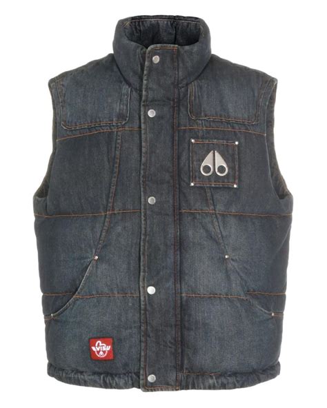 Moose Knuckles X Evisu Padded Logo Appliqué Denim Vest In Gray For Men