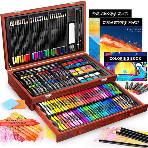 Caliart Art Supplies 153 Pack Deluxe Wooden Art Set Crafts Drawing