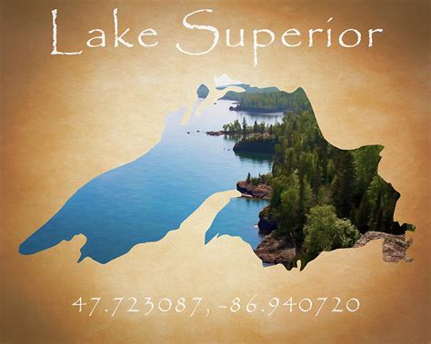 Lake Superior Map Location Mixed Media By Dan Sproul Fine Art America