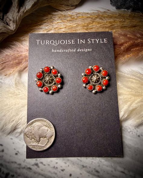Red Coral Concho Cluster Earring Fairren Begay Turquoise In Style