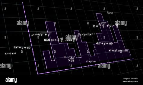 Image Of Mathematical Equations Over Graph On Black Background Stock