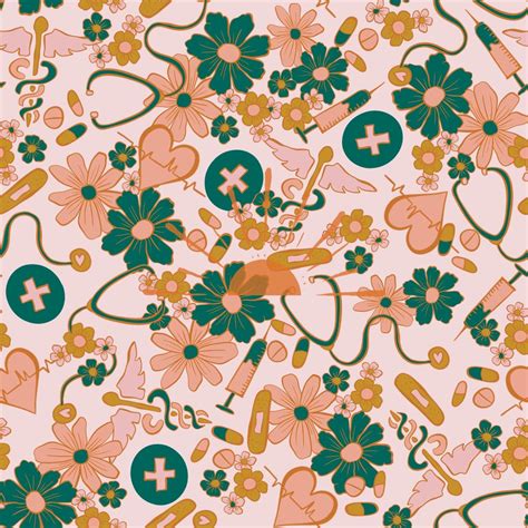 Girly Nurse Medical Digital Seamless Pattern For Fabrics And Wallpaper