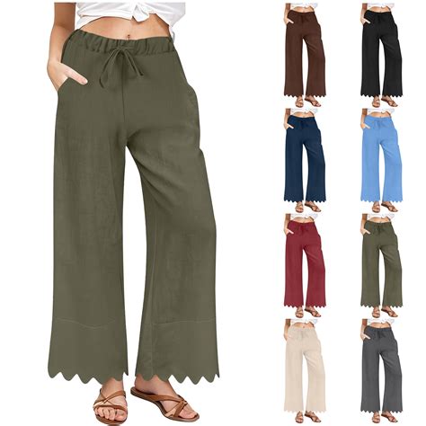 Womens Linen Wide Leg Pants Summer Casual Solid Color High Waisted