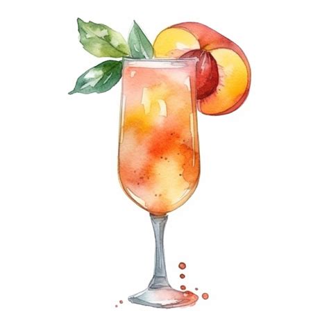 Premium Photo Peach Cocktail With Mint Leaves In A Glass Watercolor