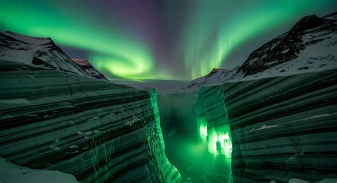 Ethereal Green And Purple Aurora Borealis Dances Above A Dramatic