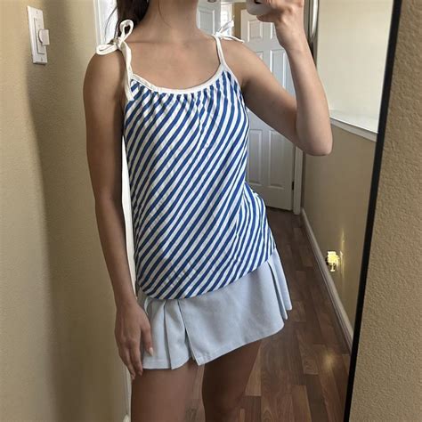 Cutesie Blue And White Sailor Y2k Striped Cami With Depop