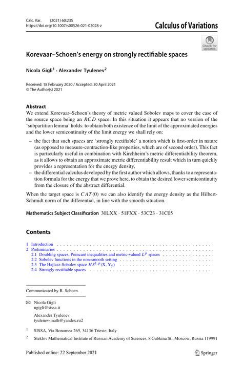 Pdf Korevaarschoens Energy On Strongly Rectifiable Spaces