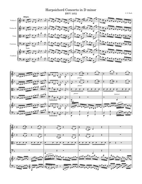 Bach Harpsichord Concerto No 1 In D Minor Bwv 1052 Sheet Music For
