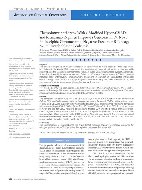 Pdf Chemoimmunotherapy With A Modified Hyper Cvad And Rituximab