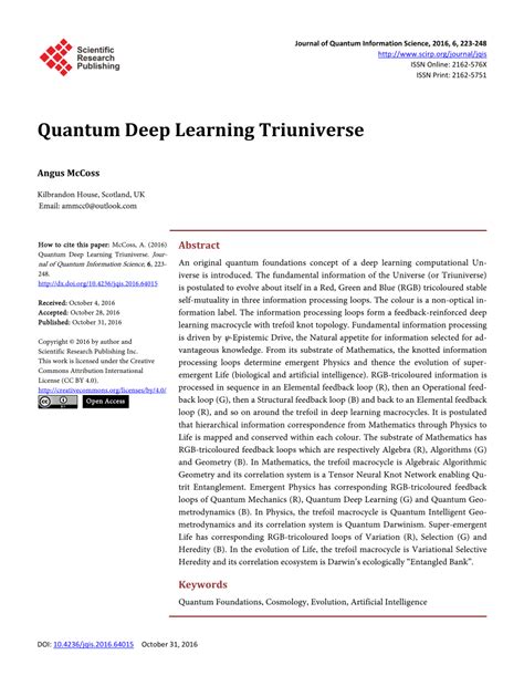 Pdf Quantum Deep Learning Triuniverse
