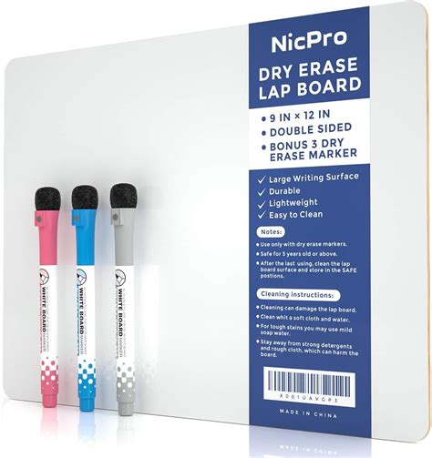 Nicpro Small Dry Erase Board 9 X 12 Inches Double Sided Lap Board With