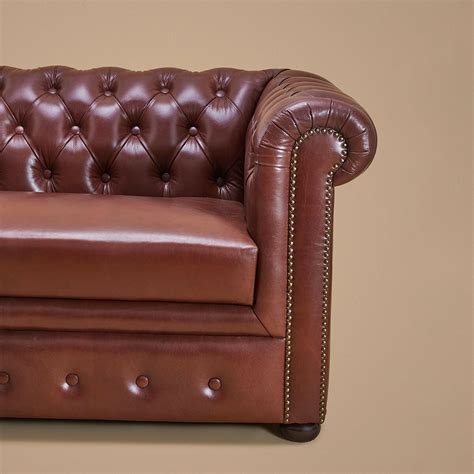 Genuine Leather Chesterfield Two Seater Sofa Brown Three Sixty Leather