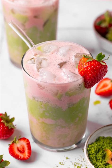 Iced Strawberry Matcha Tea Latte Recipe Marys Whole Life