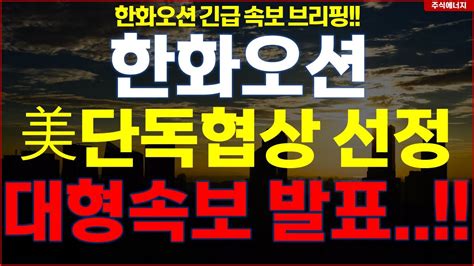 한화오션 💥 속보 미국 단독협상 선정 대형속보 발표 한화오션 긴급속보 브리핑 Youtube
