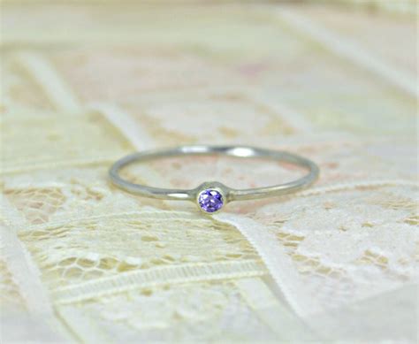 Tiny Amethyst Ring Set Solid White Gold Wedding Set Amethyst Stacking Ring White Gold