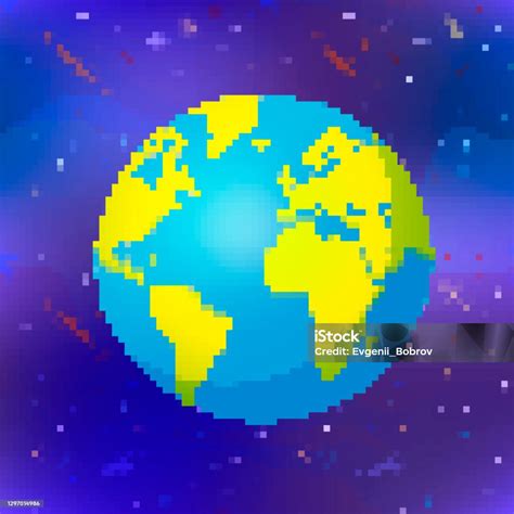 Jasna Planeta Ziemi W Stylu Pixel Art Kolorowy Globus Na Kosmicznym Tle