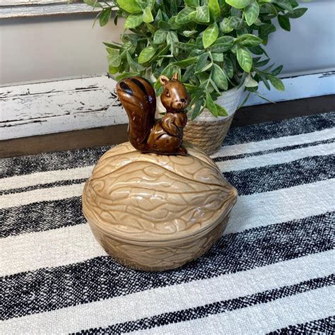 Vintage Ceramic Squirrel Candy Dish Walnut Shaped Etsy