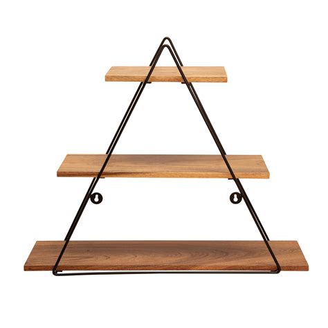 17 Stories 20 Wooden Triangle Shelf With Metal Frame 3 Tiered Wall