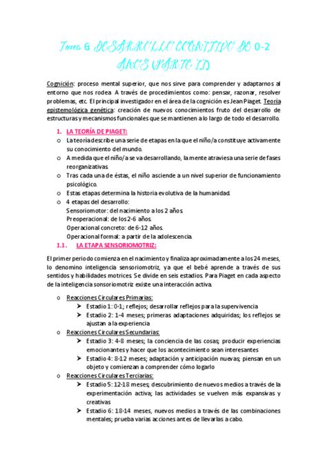 Apuntes Psicologia Del Desarrollo En Educacion Infantil 2o Cuatrimestrepdf