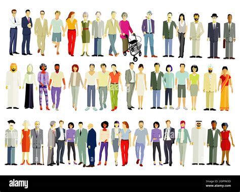 Große Gruppe Von Verschiedenen Menschen Isoliert Illustration Stock