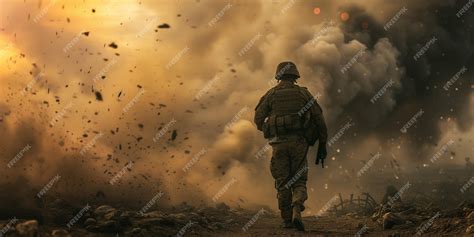 Premium Photo World War Background With Soldier In Fogy Area
