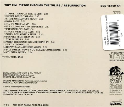 Tiny Tim Tiptoe Through The Tulips Resurrection New Cd 4000127154095 Ebay