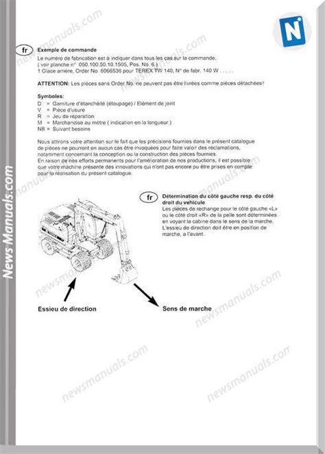 Terex Heavy Wheeled Excavators Tw 140 Part Manual