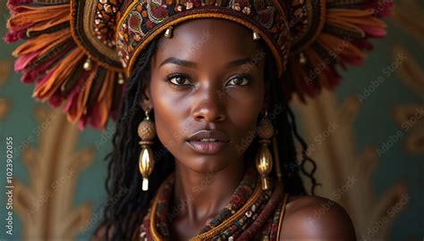 Exotic Tribal Woman With Various Skin Tone And Headdress Half Body