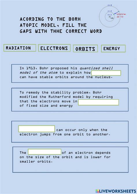 Borh Atomic Model Worksheet Live Worksheets