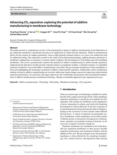 Advancing Co2 Separation Exploring The Potential Of Additive
