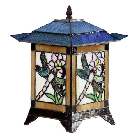 Misaku Tiffany Style Stained Glass Table Lantern Dragonfly