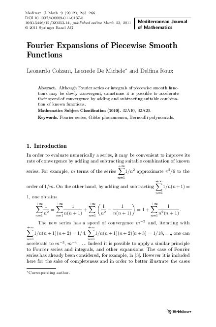 Pdf Fourier Expansions Of Piecewise Smooth Functions