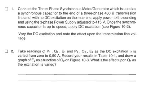 solved 1 connect the three phase synchronous